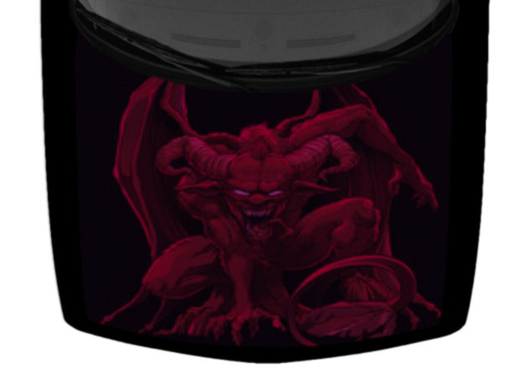 Dark Red Horned Demon Winged Devil Satan Crouching Teeth Pickup Car ...