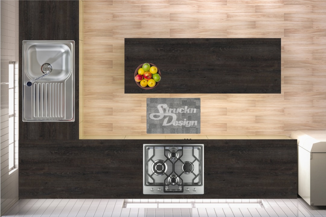 Realistic Dark Brown Wood Grain Detailed Kitchen Bar Countertop ...