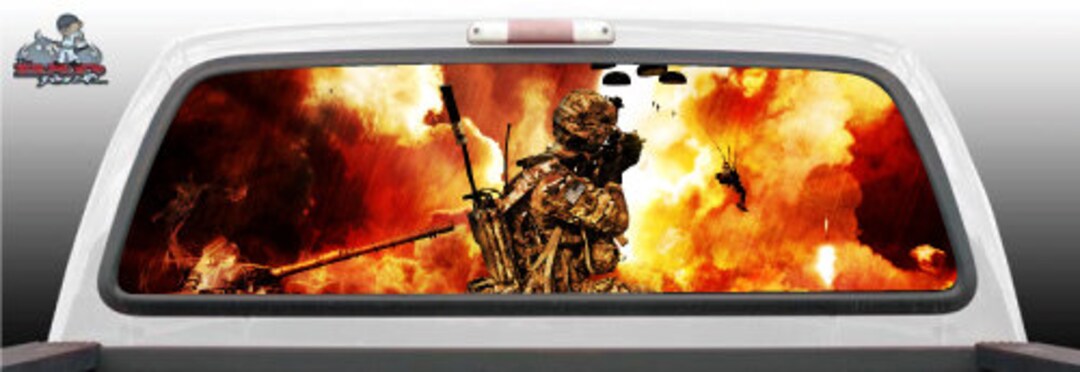 Army Marine War Zone Fire Vintage Rear Window Decal Graphic Truck Perf ...