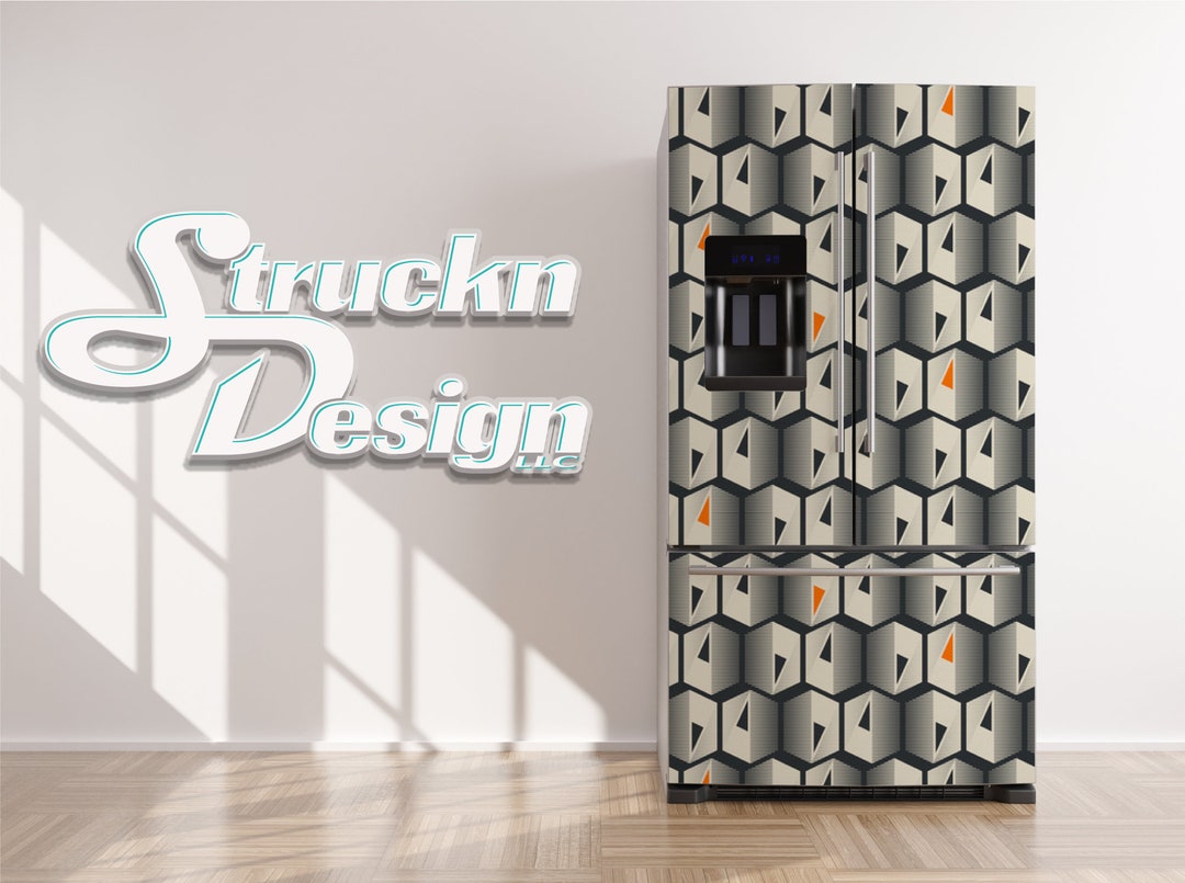 Black Orange Geometric Cube Triangle Pattern Refrigerator Fridge ...