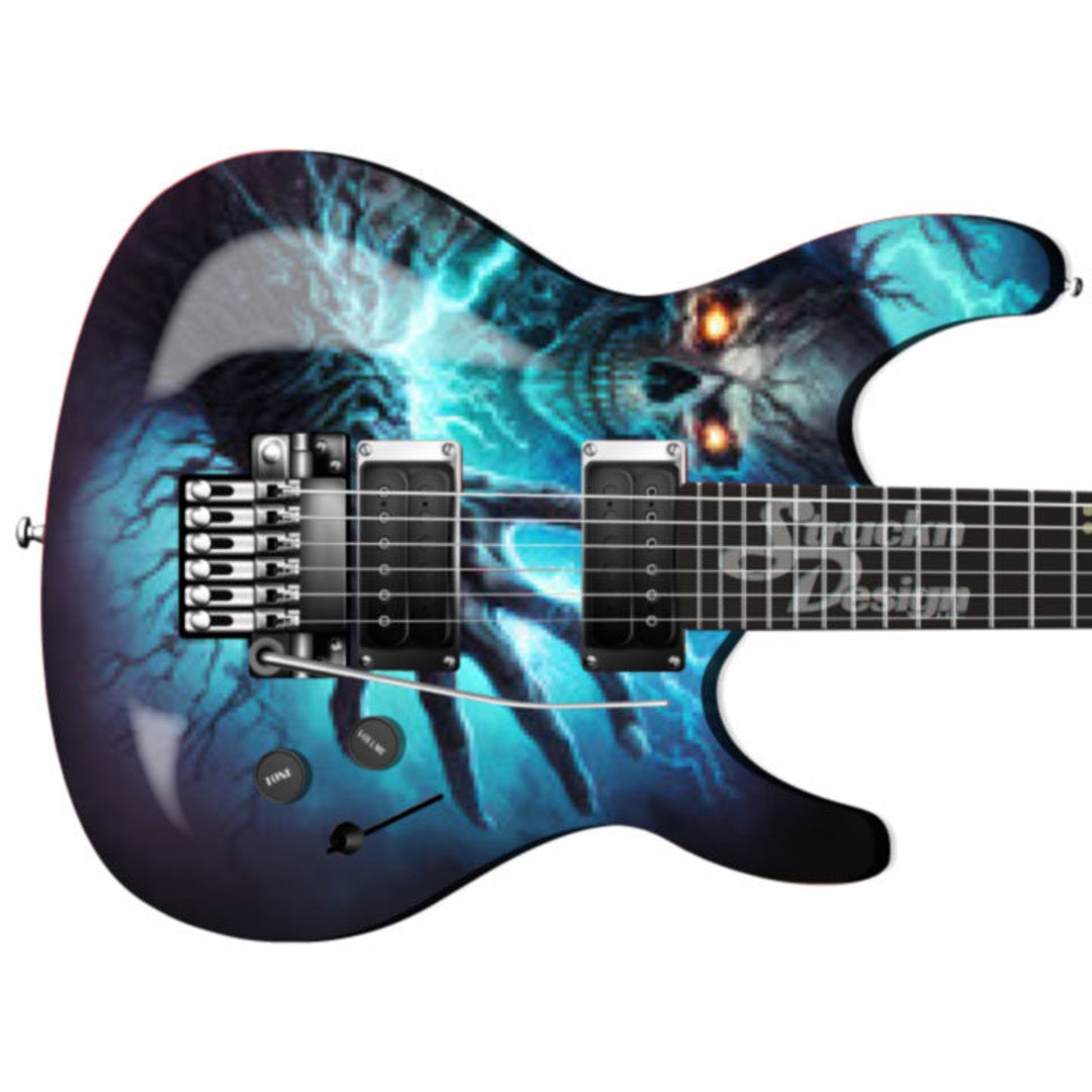Side Cyan Skull Demon Blue Fire Flame Metal Bass Vinyl Decal Guitar ...