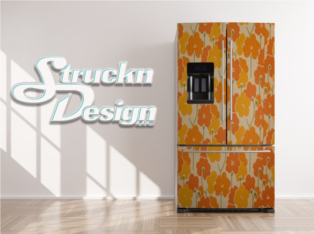 Light Orange Beige Flower Pattern Refrigerator Fridge Freezer Wrap Side ...