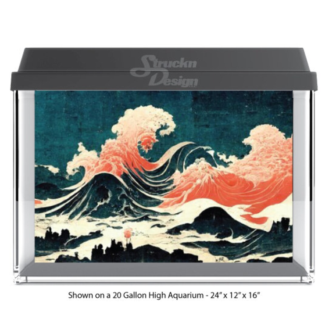 Traditional Japanese Ukiyo-e Style Waves Blue 10mil Polyester Fish Tank ...