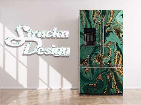 Abstract Marble Texture Gold Green Teal Swirl Refrigerator - Etsy