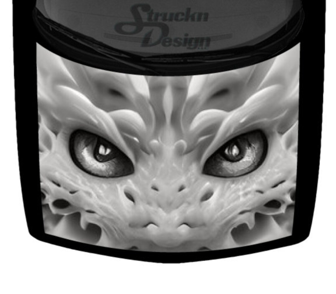 Grayscale Staring Dragon Eyes Light Gray Scales Truck Car Hood Wrap ...