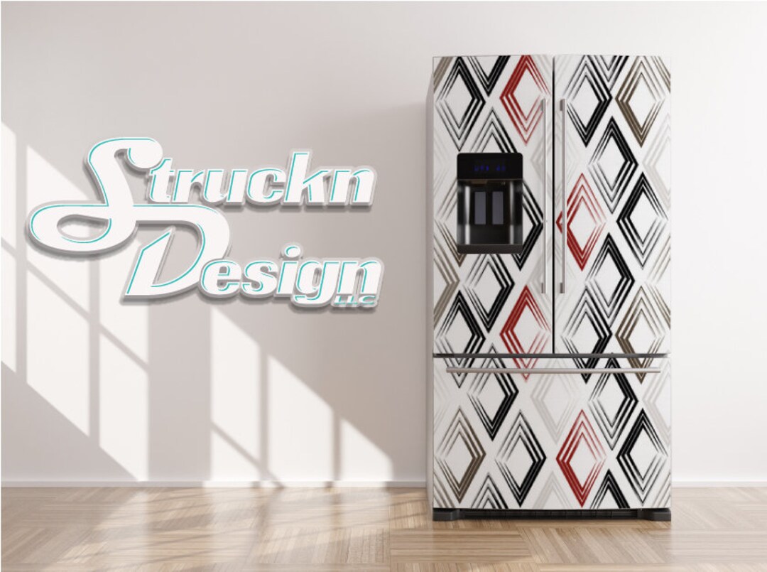 Black Red Grunge Triangle Pattern Refrigerator Fridge Freezer Wrap Side ...