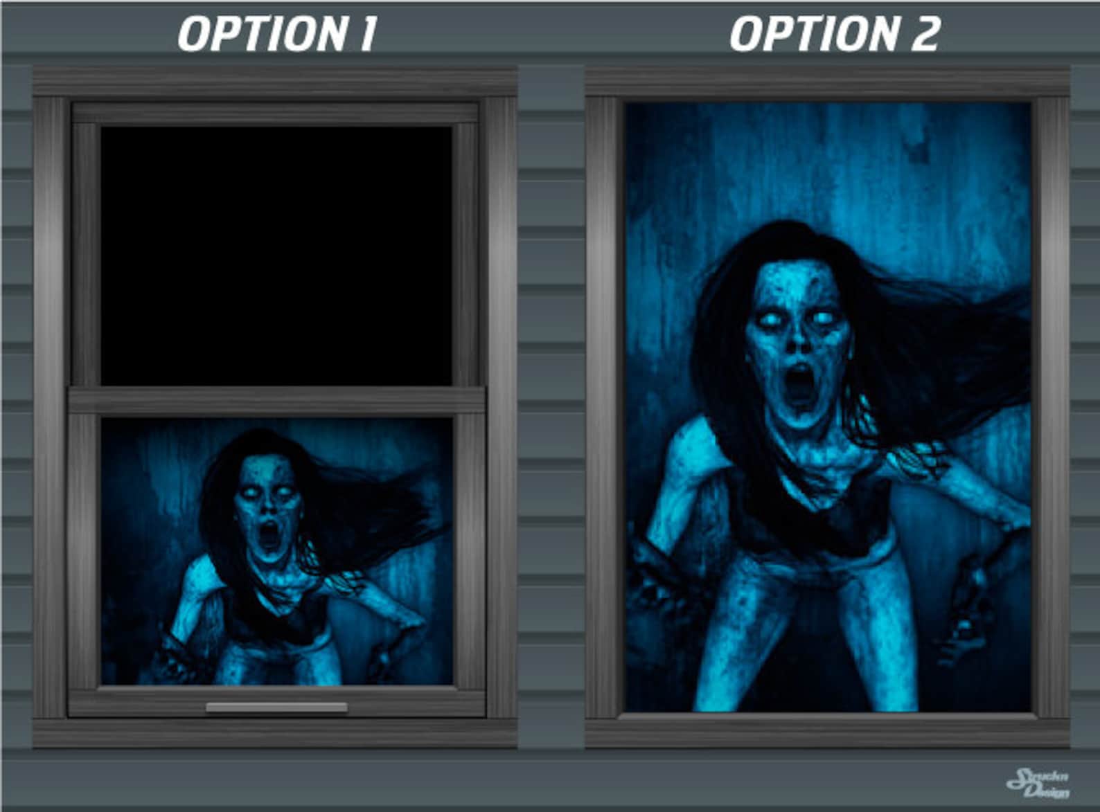 Blue Tint Scary Woman Ghost Horror Window Backlit Wall Backdrop Banner ...