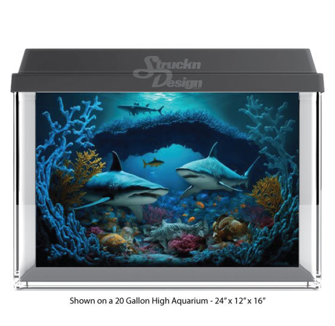 Sharks Ocean Sea Floor Coral Water Underwater 10mil Polyester Fish Tank ...