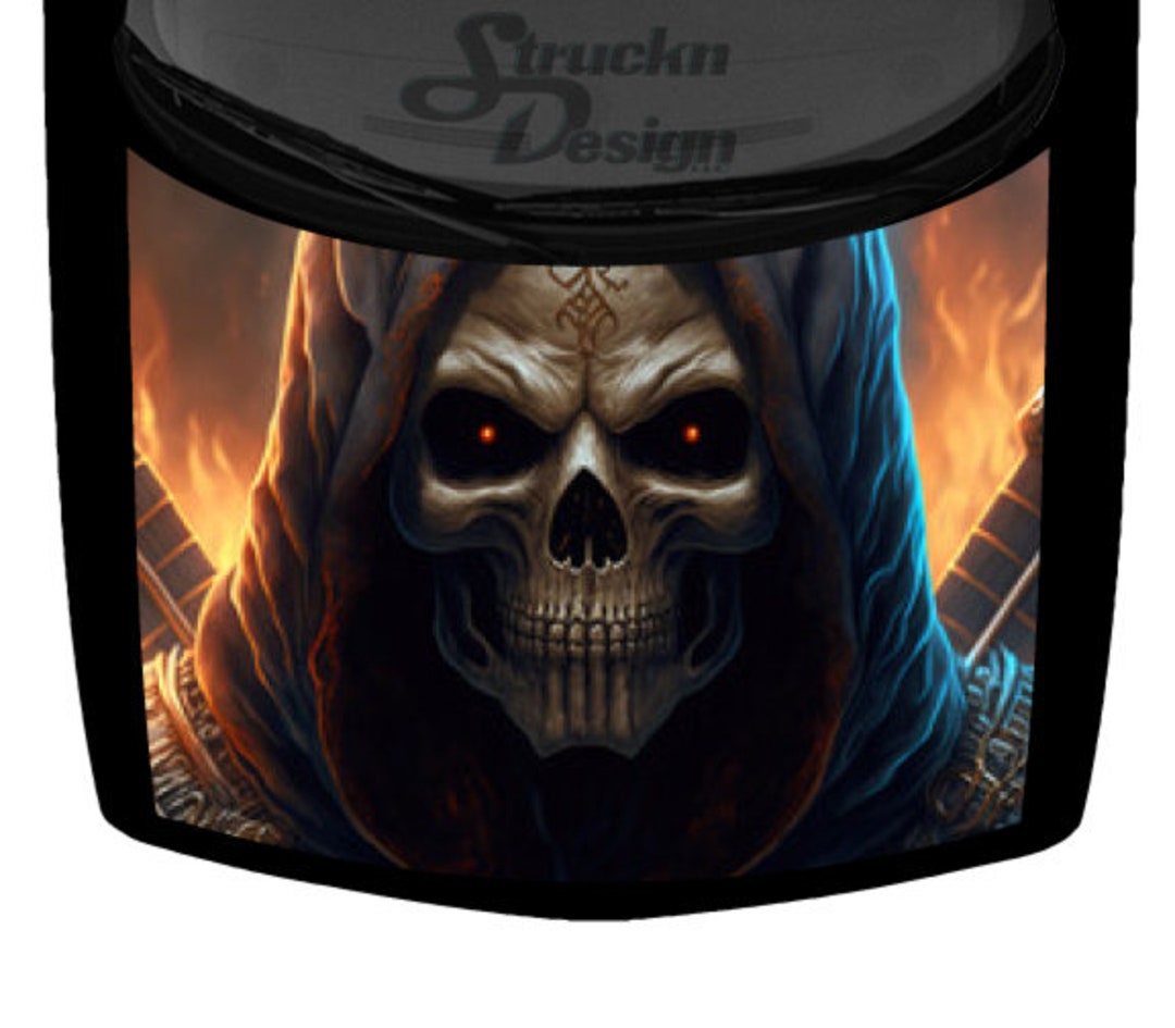 Cloaked Skeleton Flaming Fire Skull Reaper SUV Van Car Pickup Truck ...