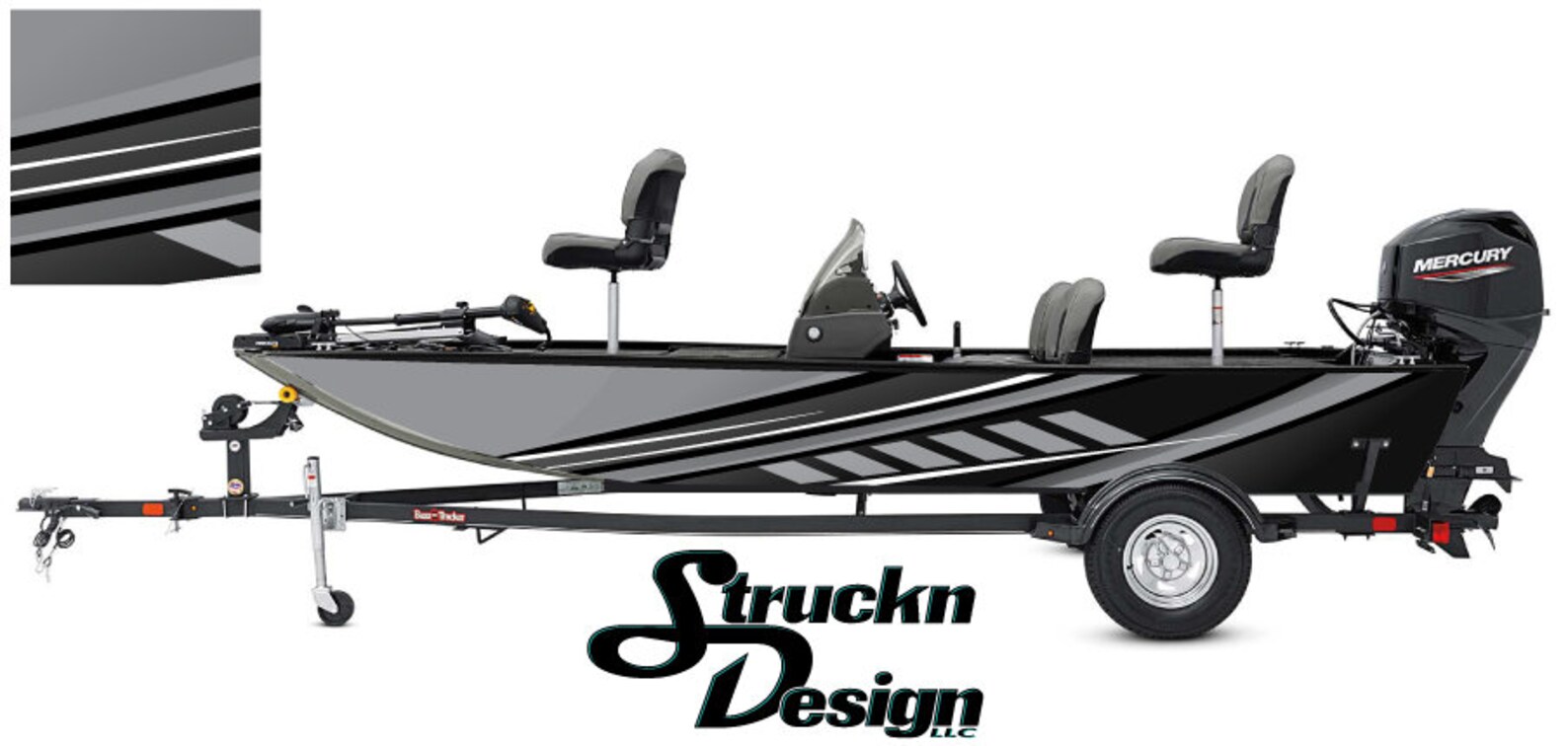 Bass Fishing Fish Jon Boat Wrap Grey White Black Modern Stream Grunge ...