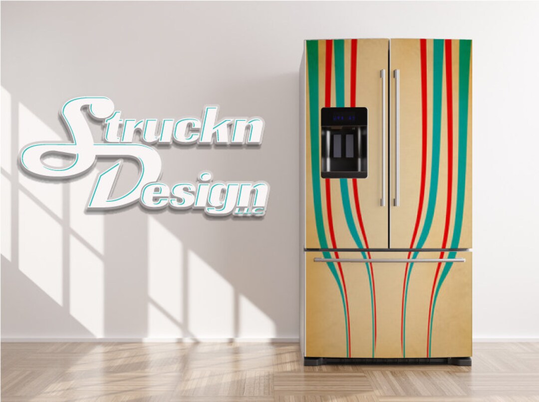 Beige Rainbow Strips Design Refrigerator Fridge Freezer Wrap Side by ...