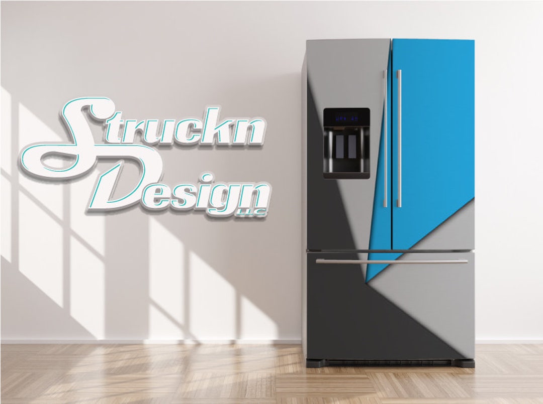 Blue Gray Triangle Shapes Refrigerator Fridge Freezer Wrap Side by Side ...