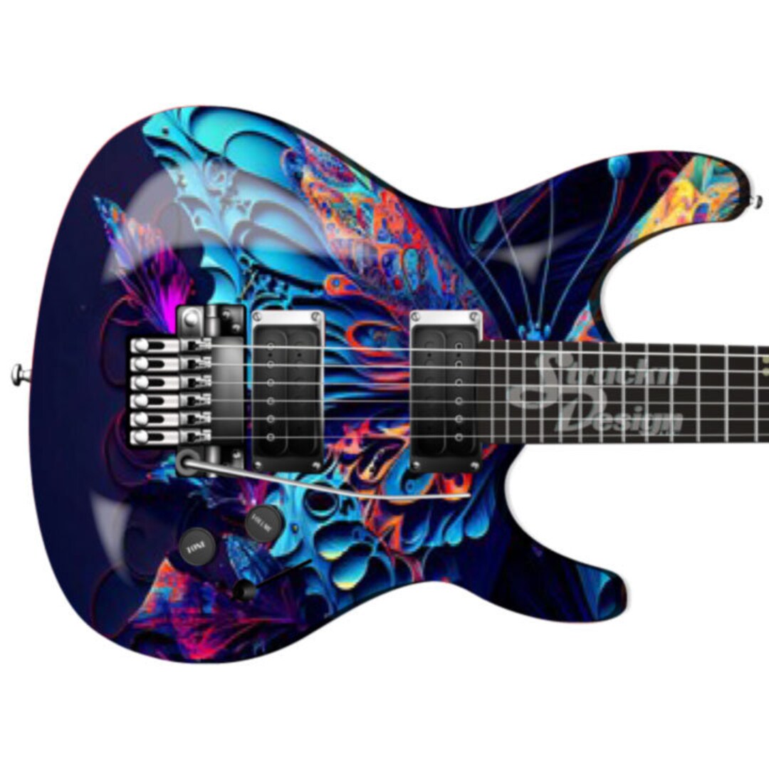 Butterfly Intricate Design Cyan Guitar Bass Metal Vinyl Wrap Skin Decal ...