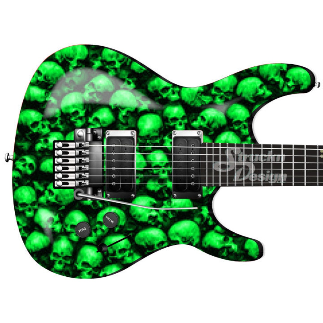 Pile 3D Lime Skulls Horror Grunge Metal Bass Vinyl Decal Guitar Wrap ...