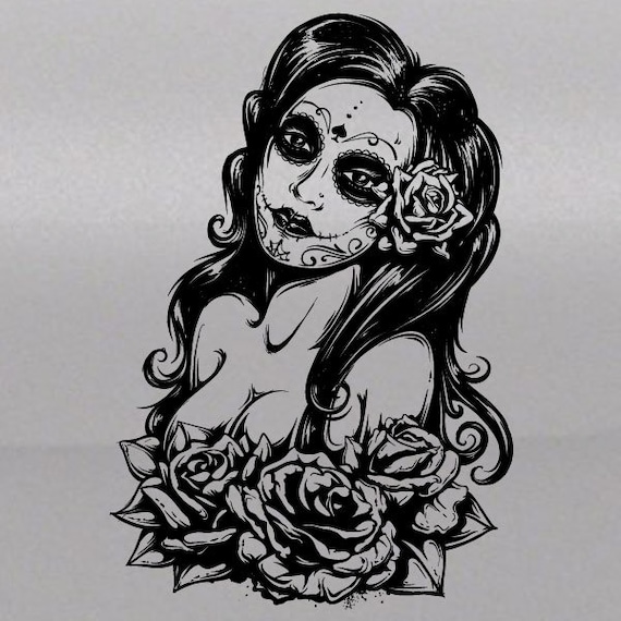Sugar Skull Sexy Girl Roses Window Bed Suv Hood Door Graphic Etsy