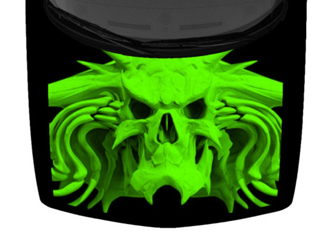Monster Alien Lime Green Horned Predator Skull Black Car Pickup Truck ...