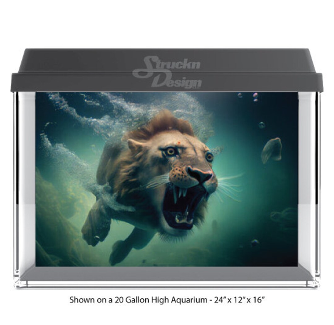 Lion Swimming Underwater Scary Green Water 10mil Polyester Fish Tank ...