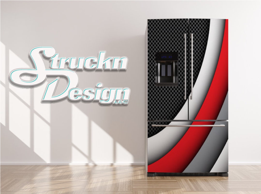 Black White Red Gray Wavy Stripe Refrigerator Fridge Freezer Wrap Side ...