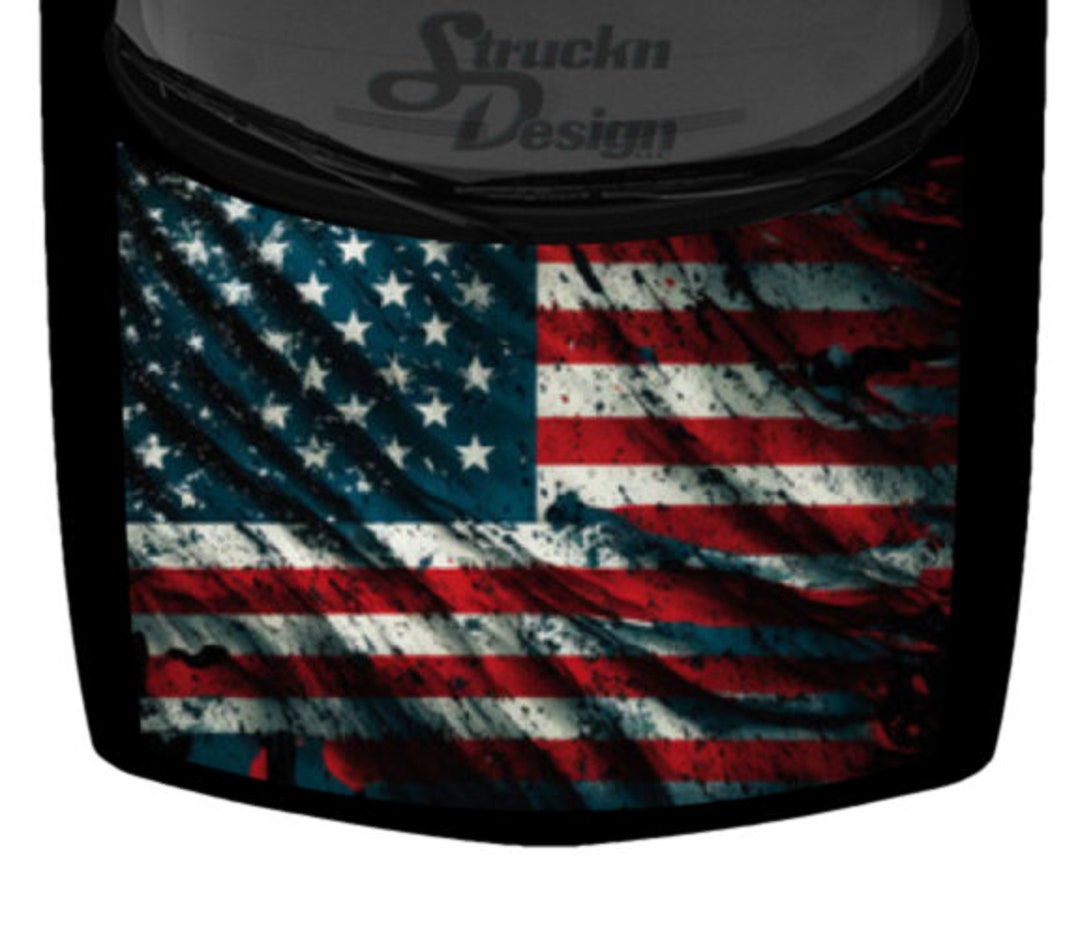 Ripped Tattered American Flag Waving Dark Black Spat Hood Wrap Truck ...