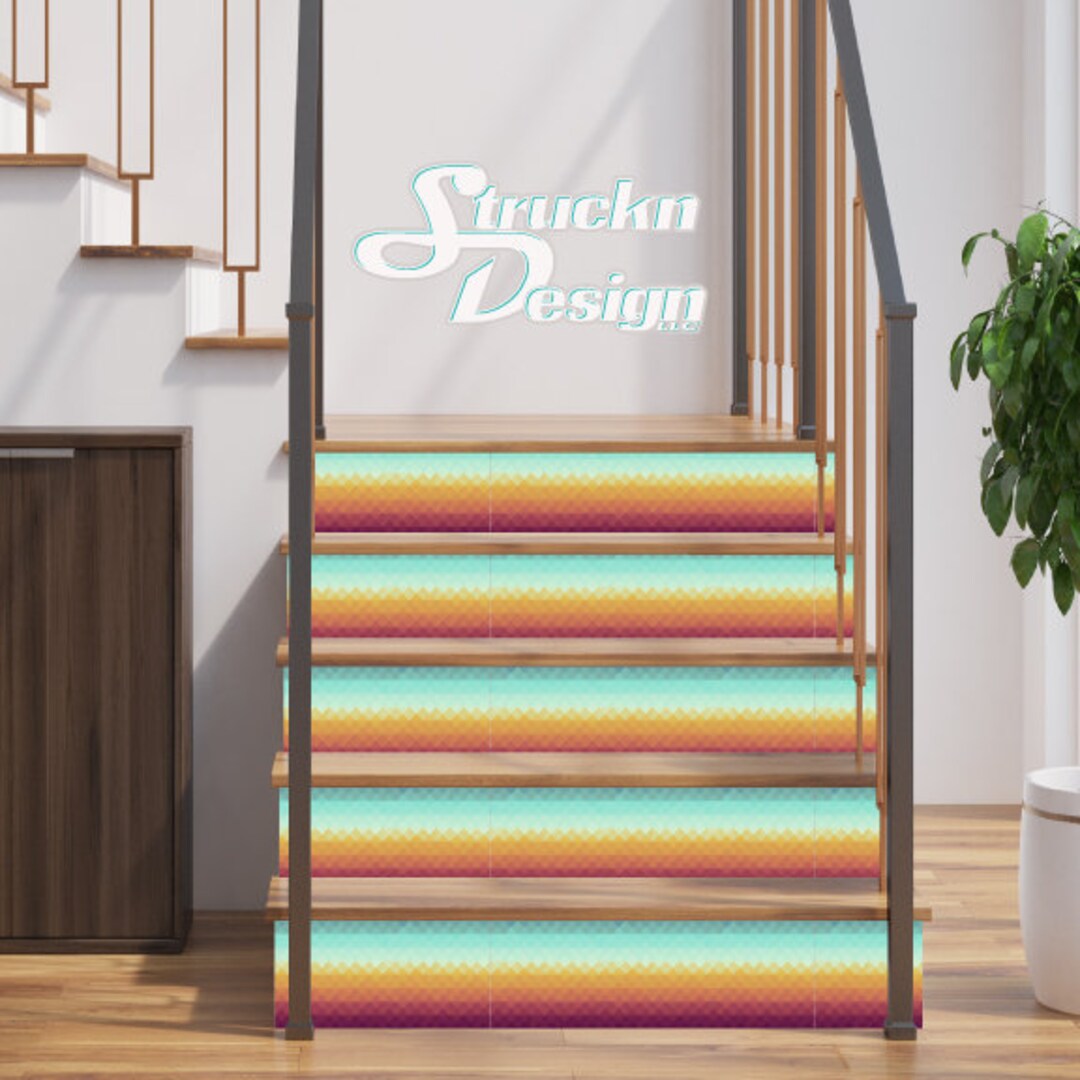 Diamond Pattern Colorful Fade Staircase Wrap Vinyl Mural Skin Decal ...