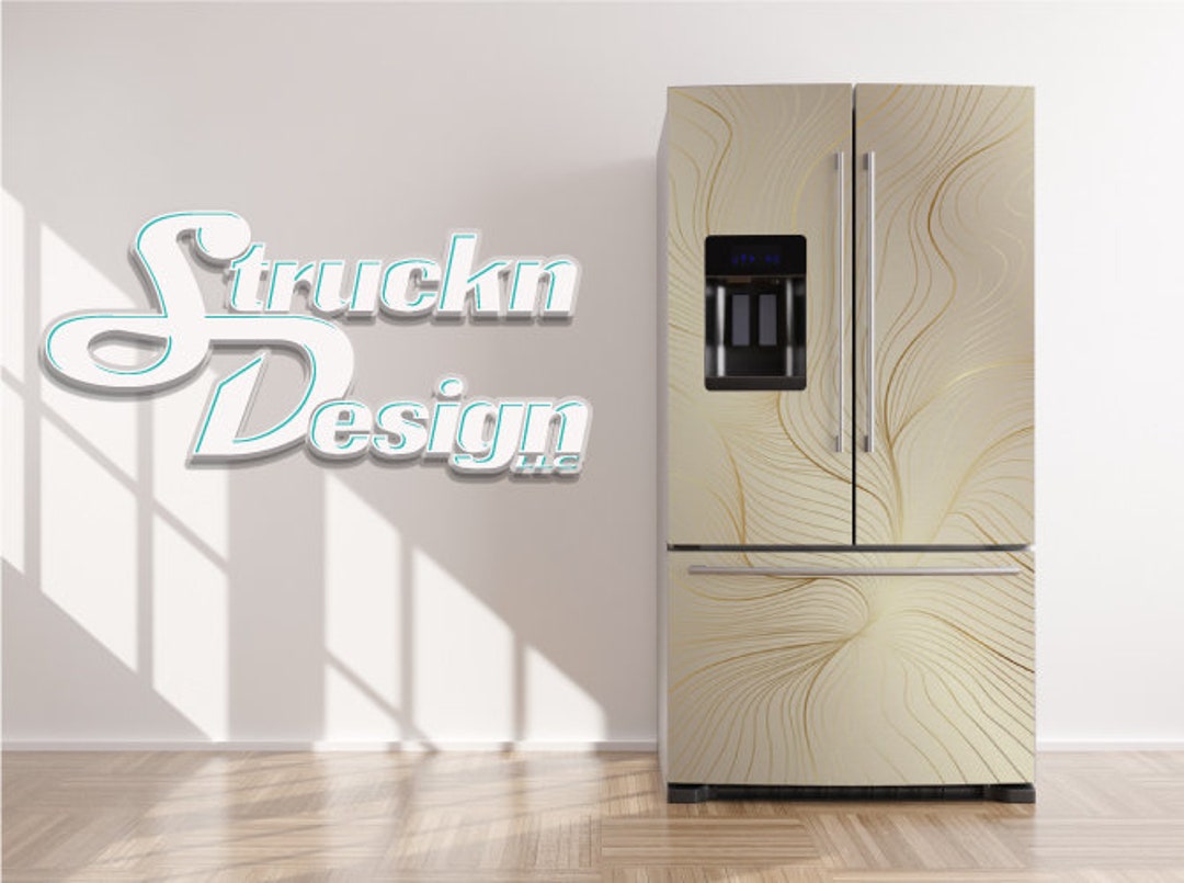 Modern Abstract Beige Texture Gold Art Waves Refrigerator Fridge ...