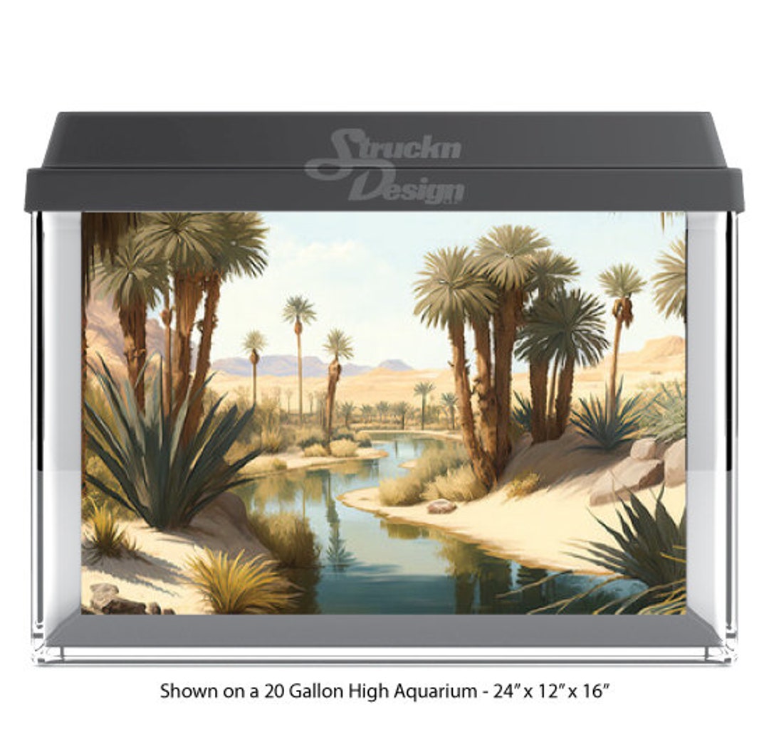 Desert Oasis River Pine Palm Trees Greenery Sky 10mil Polyester Fish ...