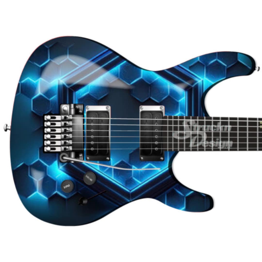 Tech Hexagons Cyan Light Black Guitar Bass Metal Vinyl Wrap Skin Decal ...