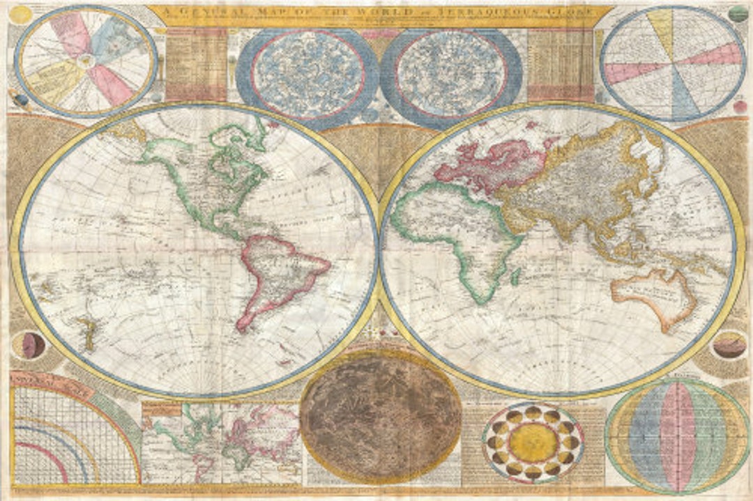 Star Charts New and Accurate Map of the World Old Time Map World Poster ...