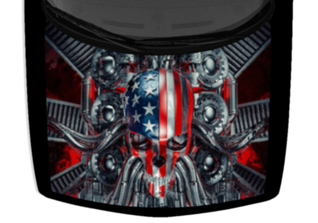 Patriotic Mechanical Skull Head Design Black SUV Van Car Pickup Truck ...