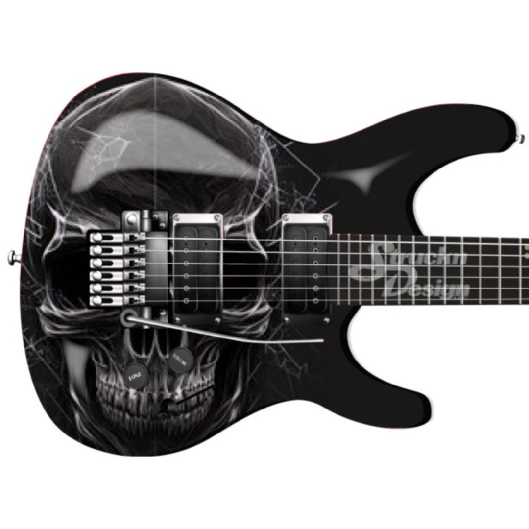Dark Gray Black White Lines Skull Metal Bass Vinyl Decal Guitar Wrap ...