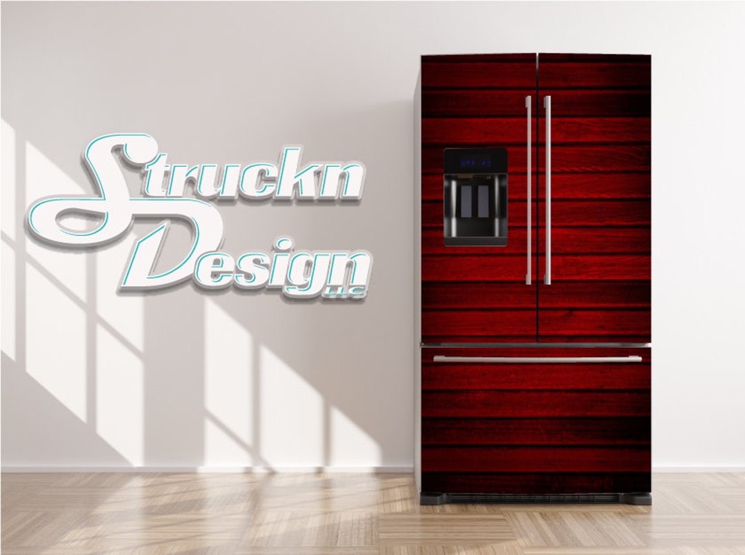 Burgundy Red Wooden Wood Texture Refrigerator Fridge Freezer Wrap Side ...