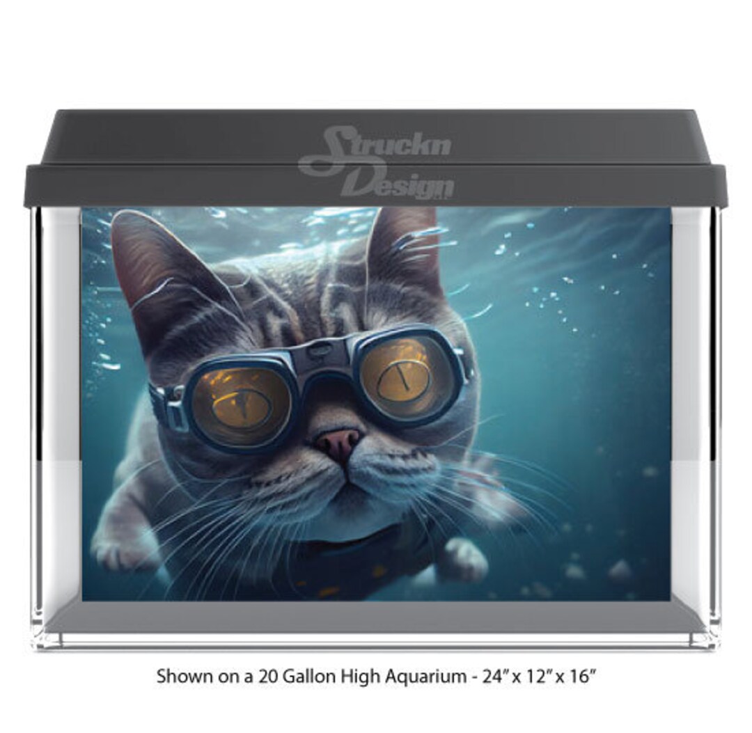 Swimming Cat Goggles Blue Water Underwater 10mil Polyester Fish Tank ...