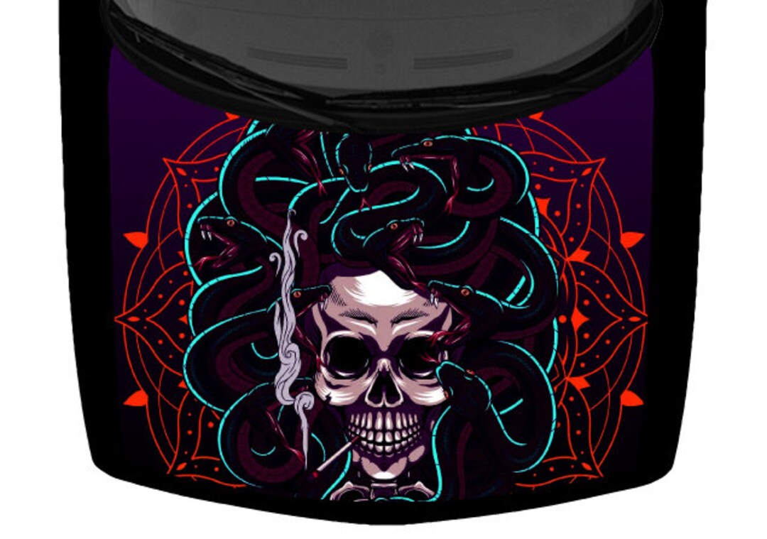 Vivid Indigo Medusa Snake Skull Black Car Pickup Truck Hood Wrap Vinyl ...