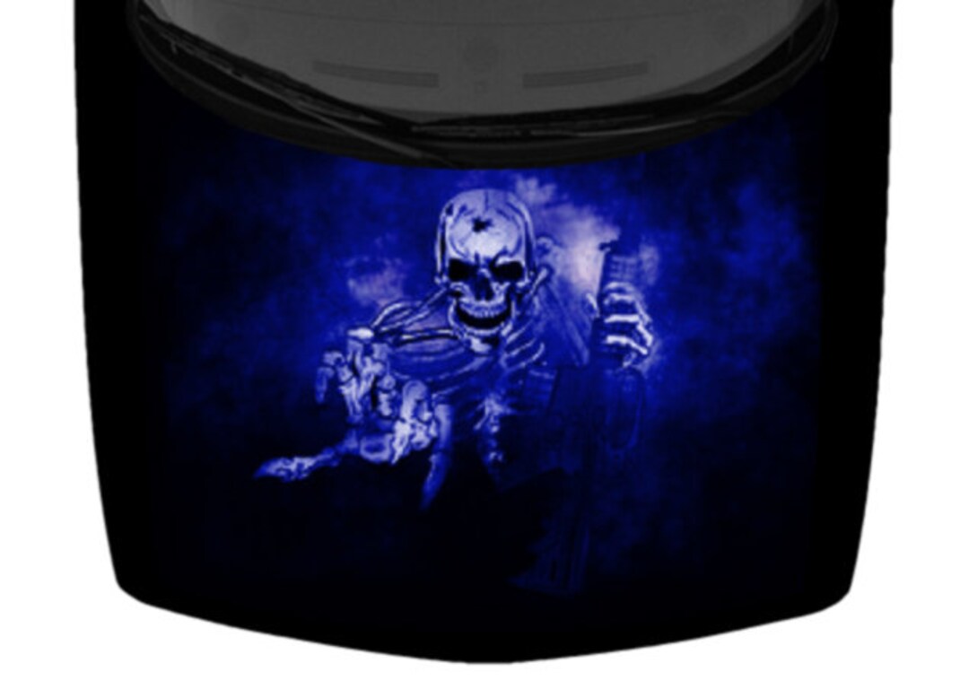 Blue Skeleton Reaching Gun Truck Car Hood Wrap Vinyl Graphic Decal ...