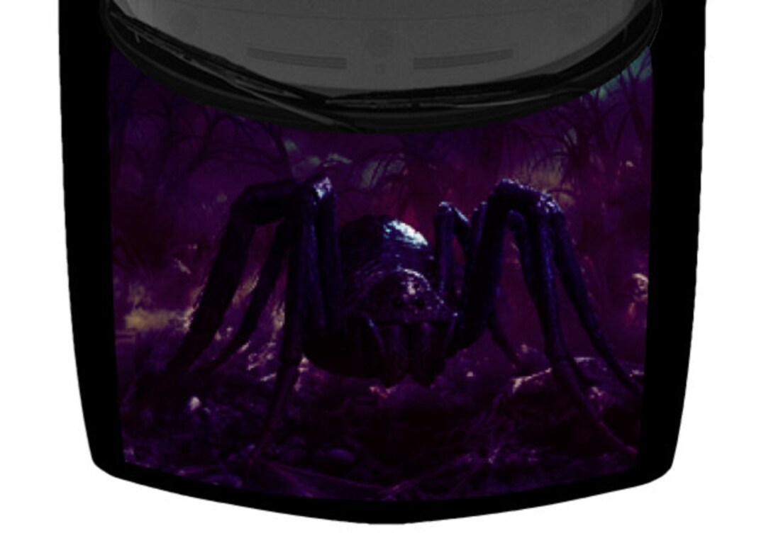 Vivid Indigo Giant Spider Illustration Black Car Pickup Truck Hood Wrap ...