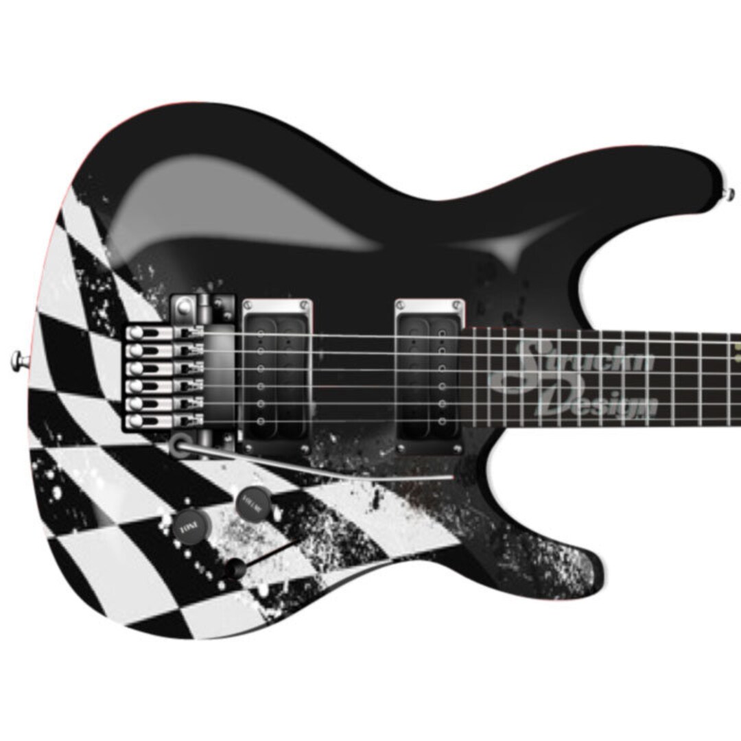 Black White Checkered Abstract Grunge Bass Metal Vinyl Decal Guitar ...