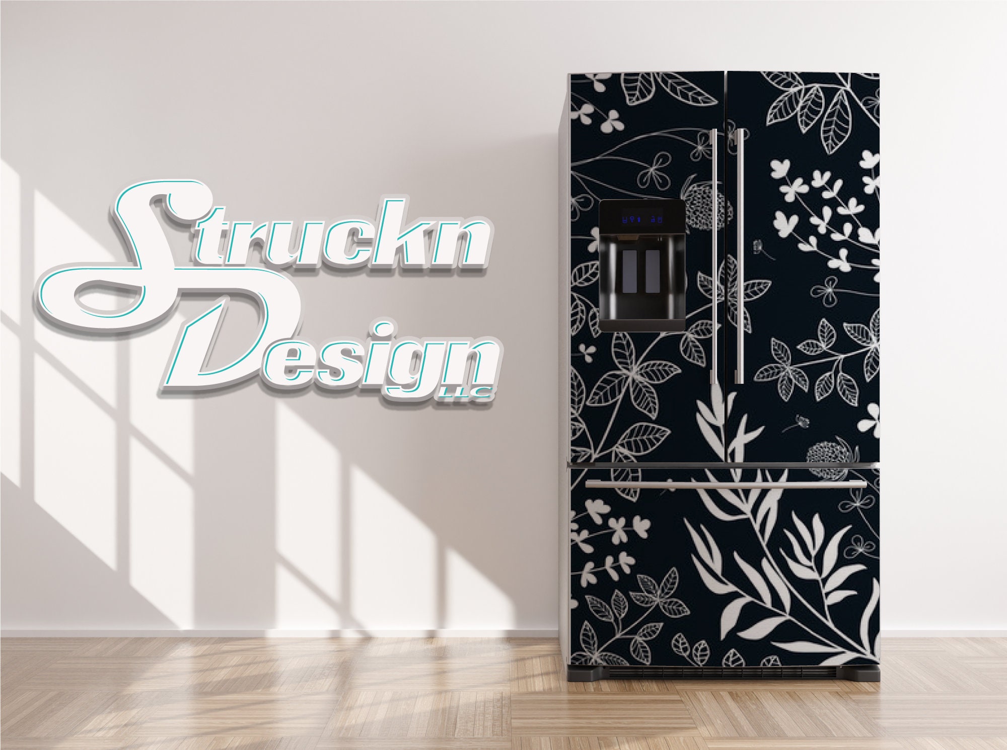 Bold Botanical Leaf Line Work Black White Refrigerator Fridge Freezer ...