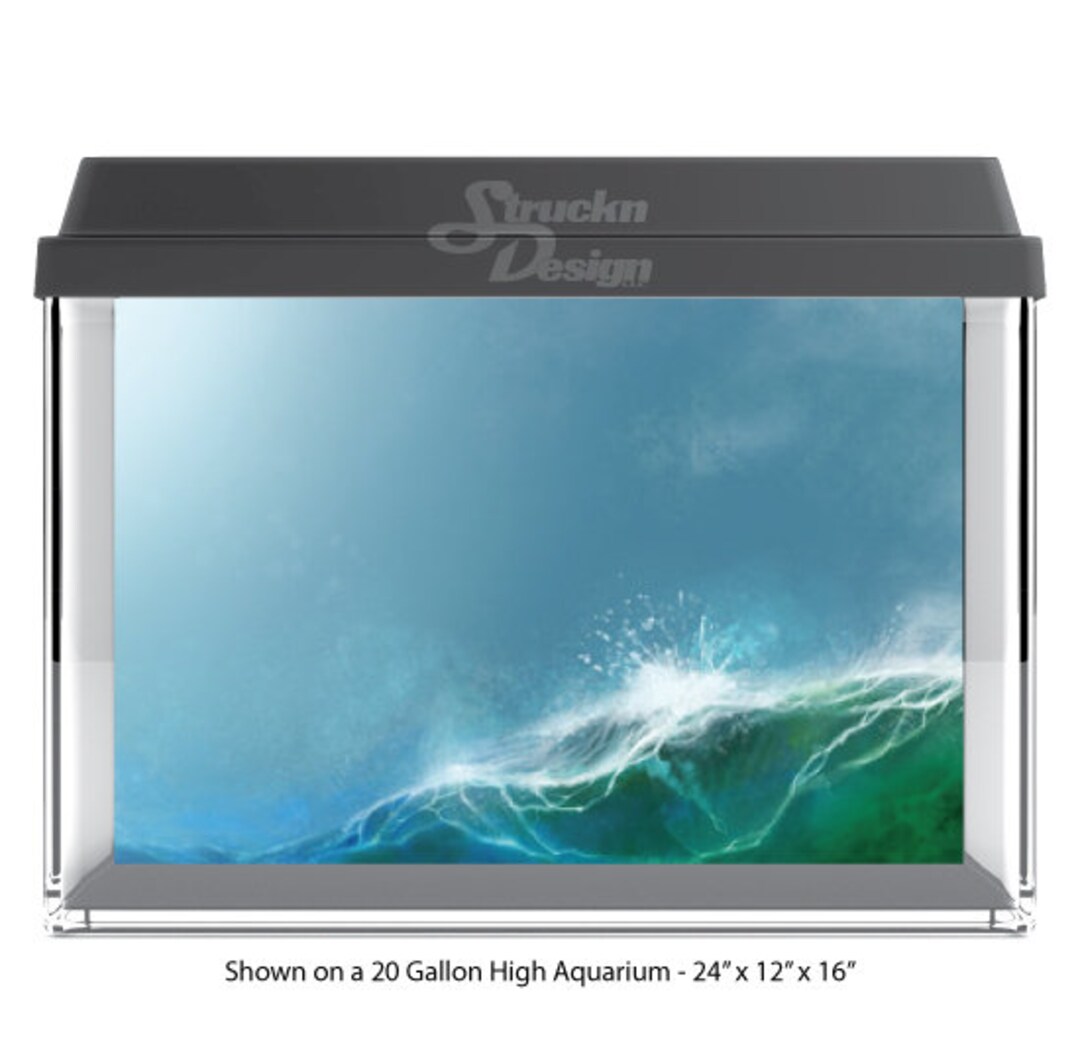 Soft Ocean Waves Illustrated Sky Blue White 10mil Polyester Aquarium ...