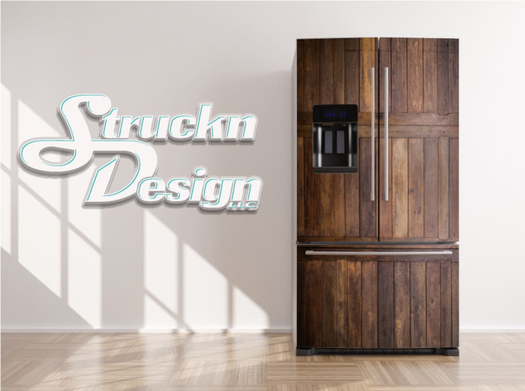 Rustic Brown Lines Barn Wood Planks Refrigerator Fridge Freezer Wrap ...