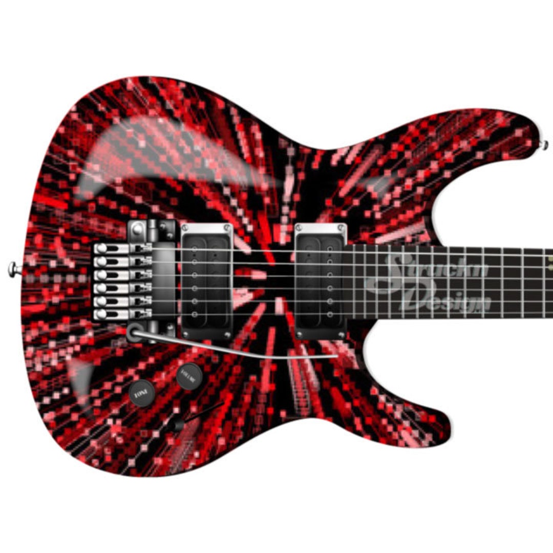 Angled Bright Red Tech Blocky Guitar Bass Metal Vinyl Wrap Skin Decal ...