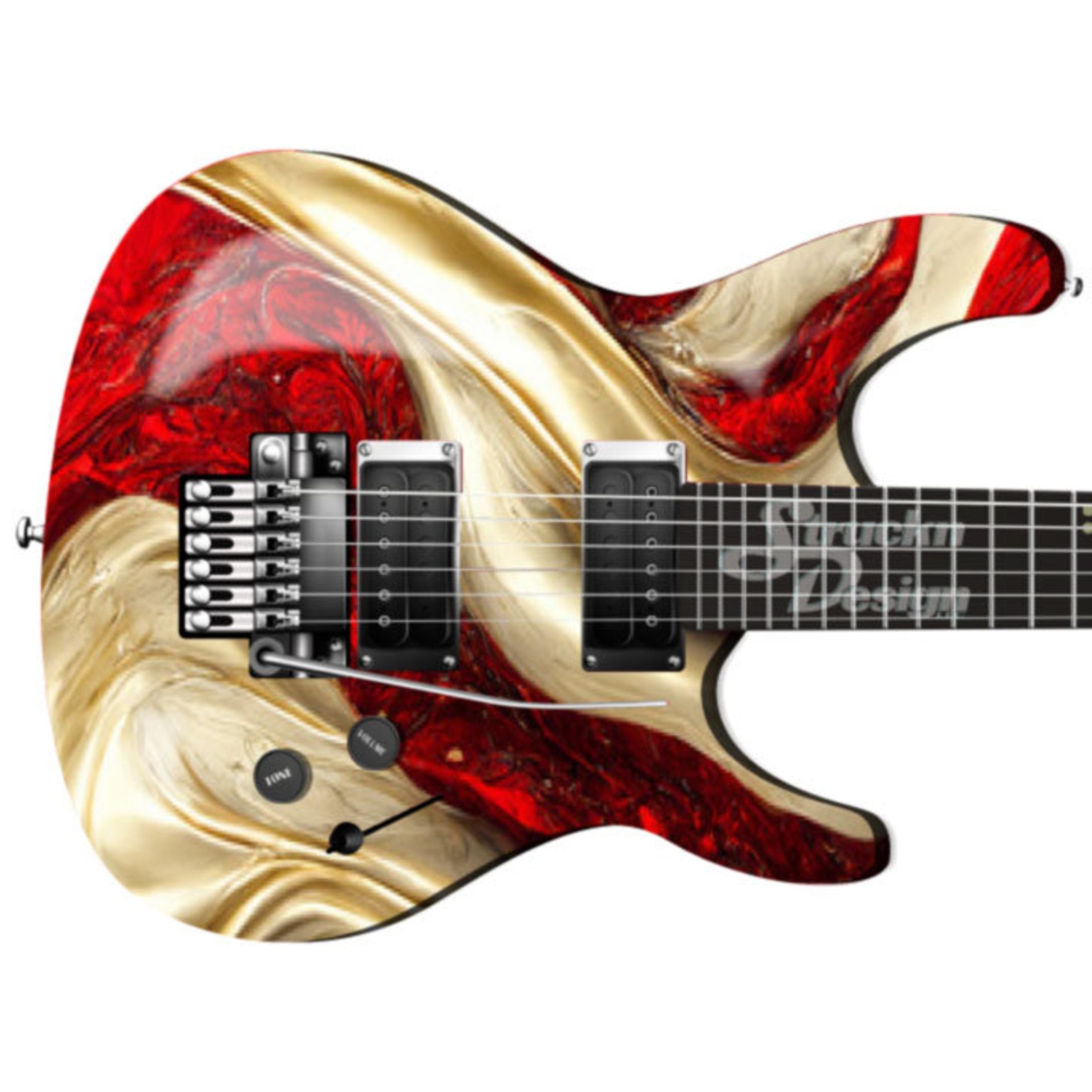Gold Red Beige Marble Swirl Waves Guitar Bass Metal Vinyl Wrap Skin ...