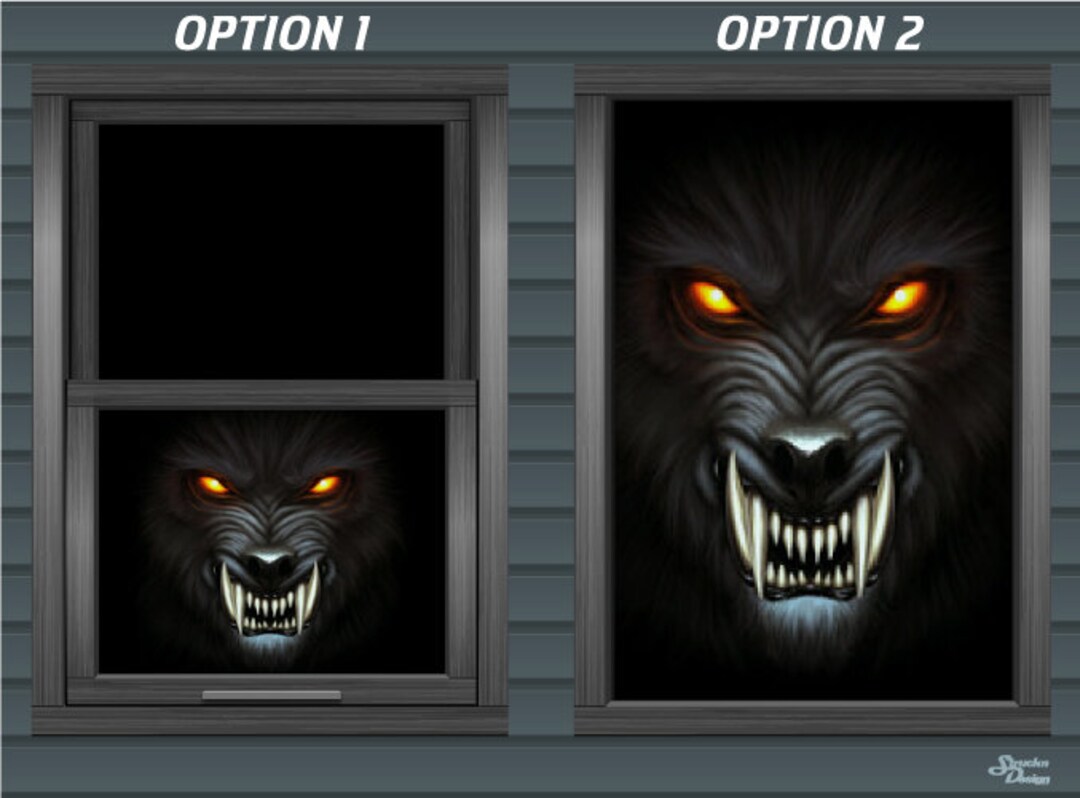 Fierce Angry Werewolf Wolf Dark Horror Window Backlit Wall Backdrop ...