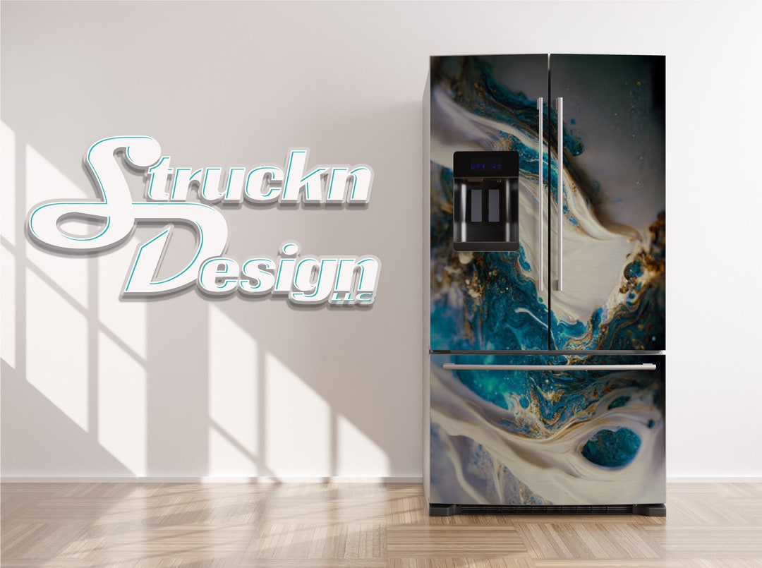 White Water Marble Gold Cracks Blue Geode Refrigerator Fridge Freezer ...