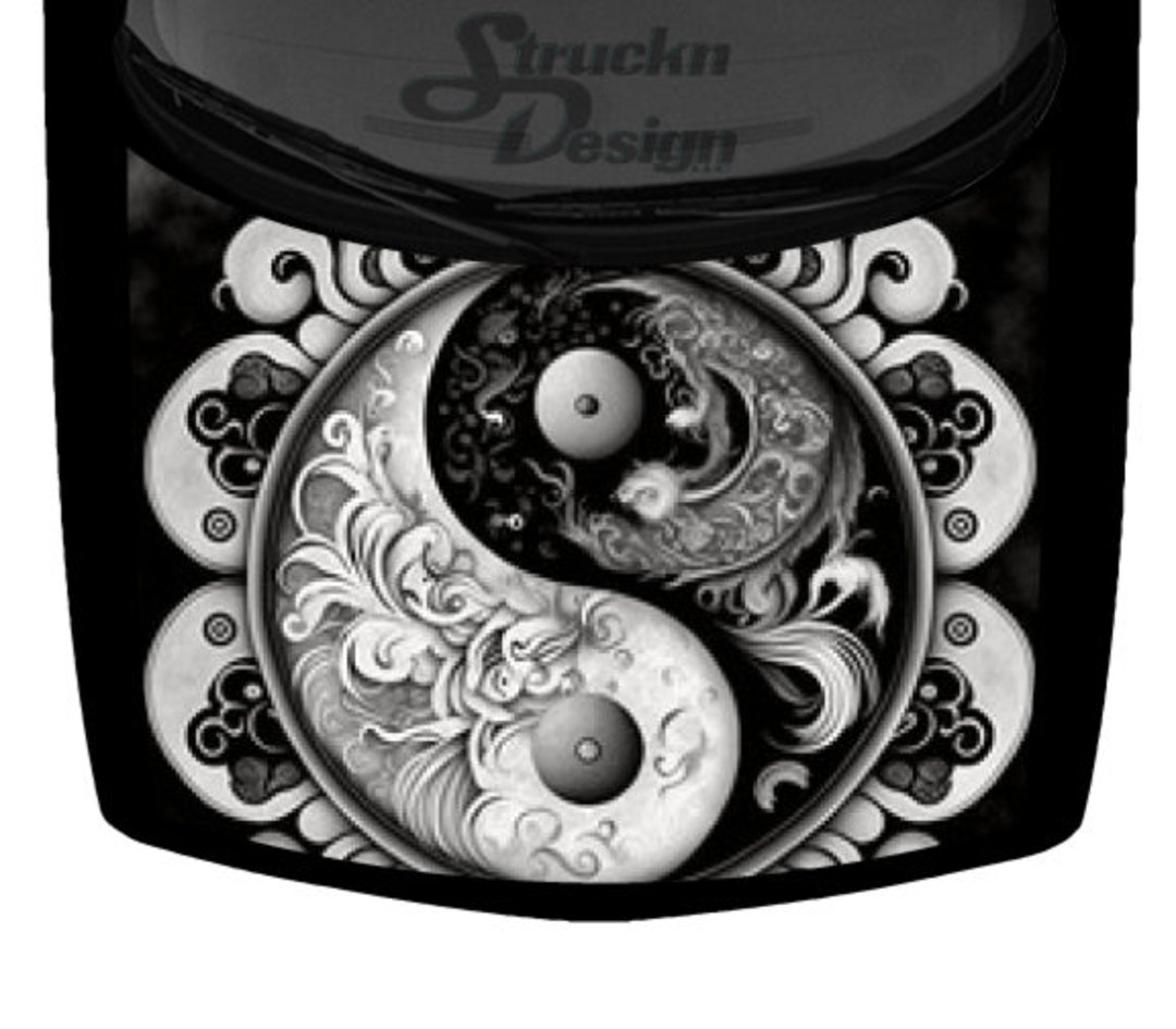 Silver Gray Mosaic Yin Yang Black White Swirled Floral Truck Car Hood ...