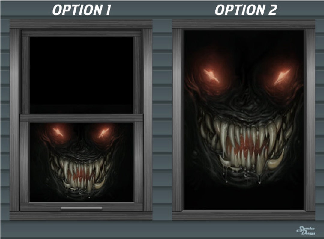 Angry Fierce Monster Face Horror Dark Window Backlit Wall Backdrop ...