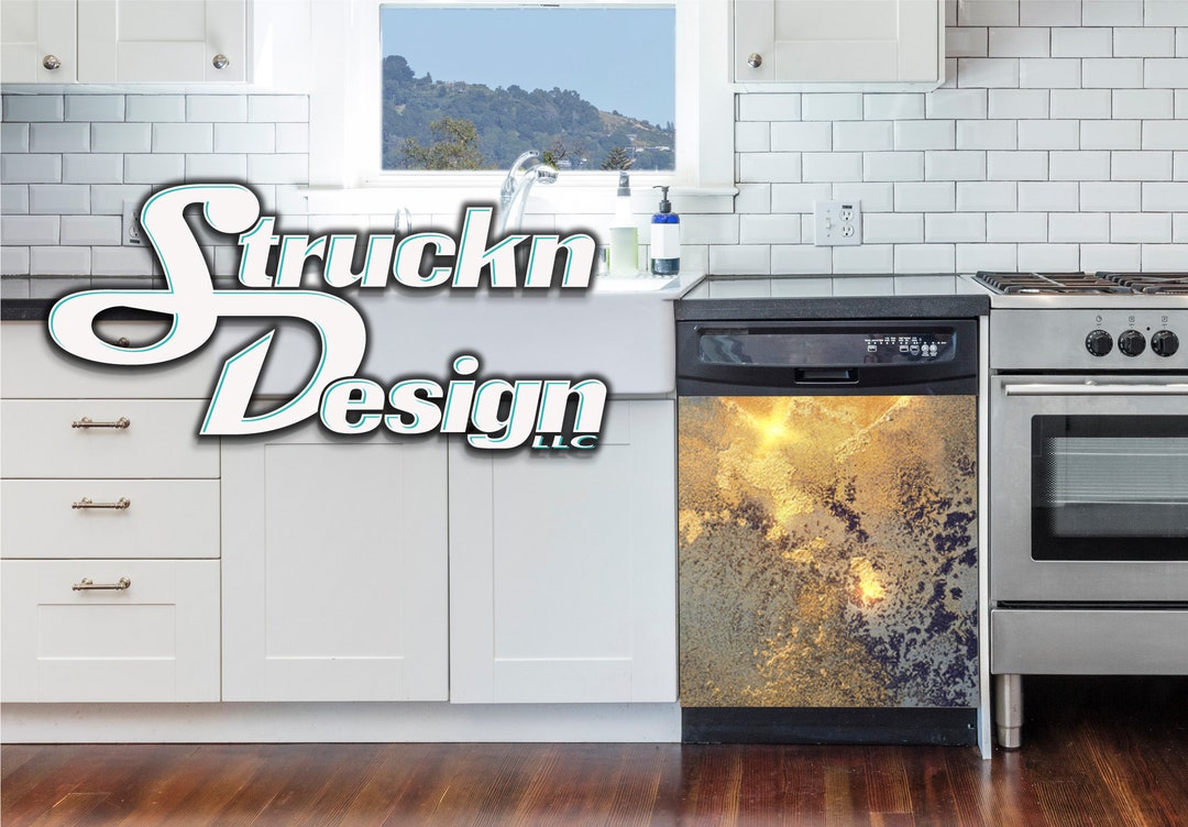 Gold Blue Sparkle Stone Marble Dishwasher Wrap Dishes Front Door Vinyl ...