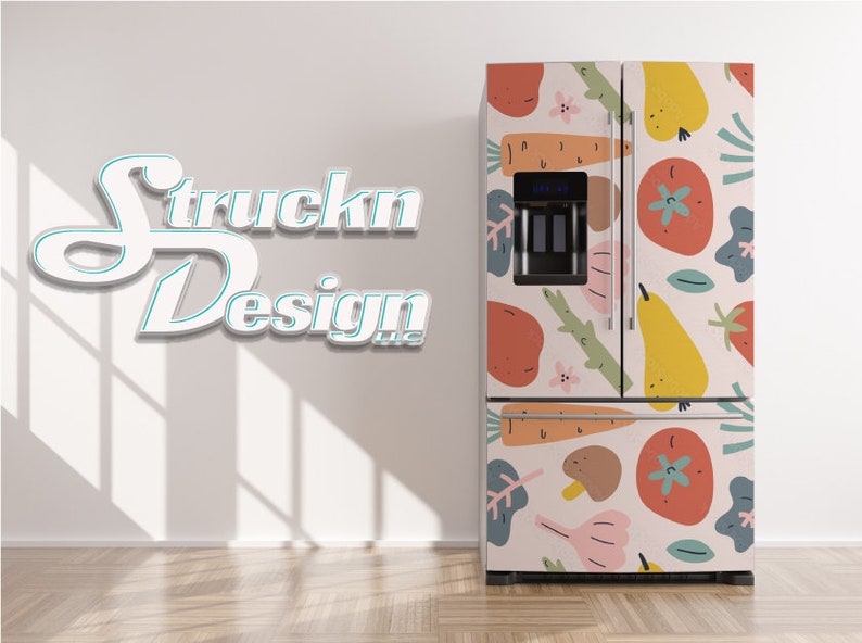 Abstract Fruits Vegetables Hand Drawn Pink Refrigerator Fridge - Etsy