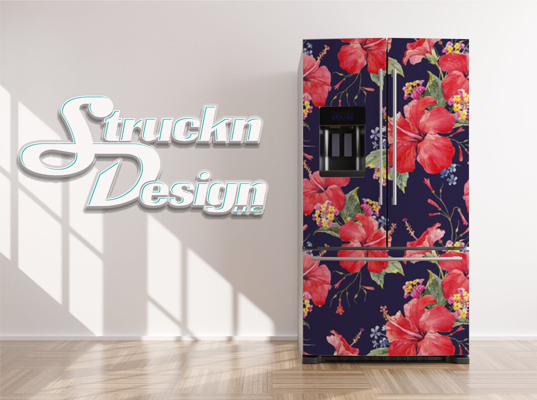 Watercolor Pink Hibiscus Flower Tropical Refrigerator Fridge Freezer ...