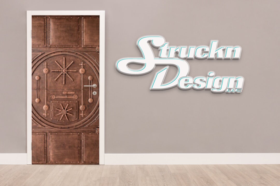 Old Safe Vault Door Iron Bank Look Wrap Wall Shower Door Vinyl Mural ...
