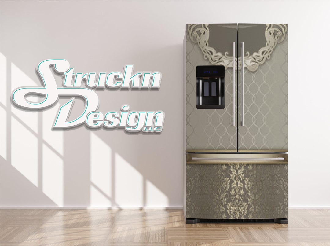 Luxury Vintage Ornate Gold Detail Stripe Refrigerator Fridge Freezer ...